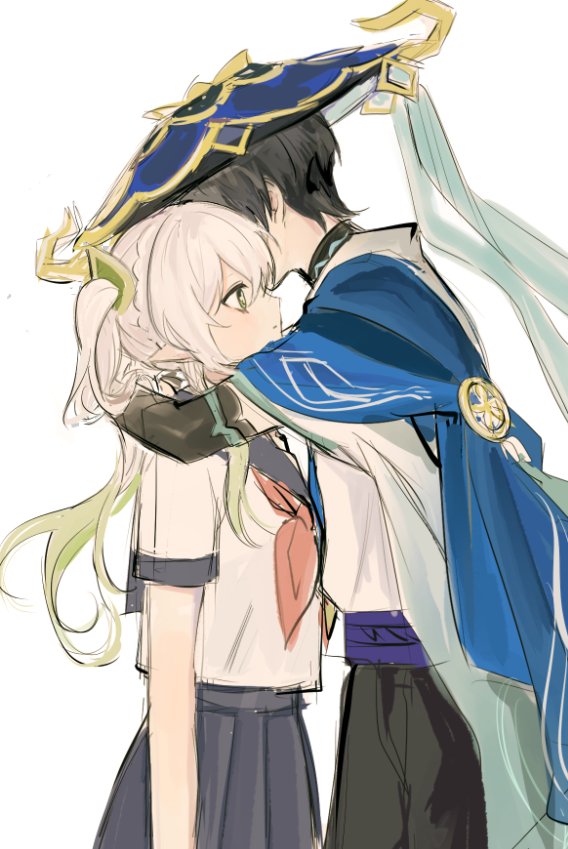 Safebooru - 1boy 1girl alternate costume alternate universe anachronism arm around neck arm at ...