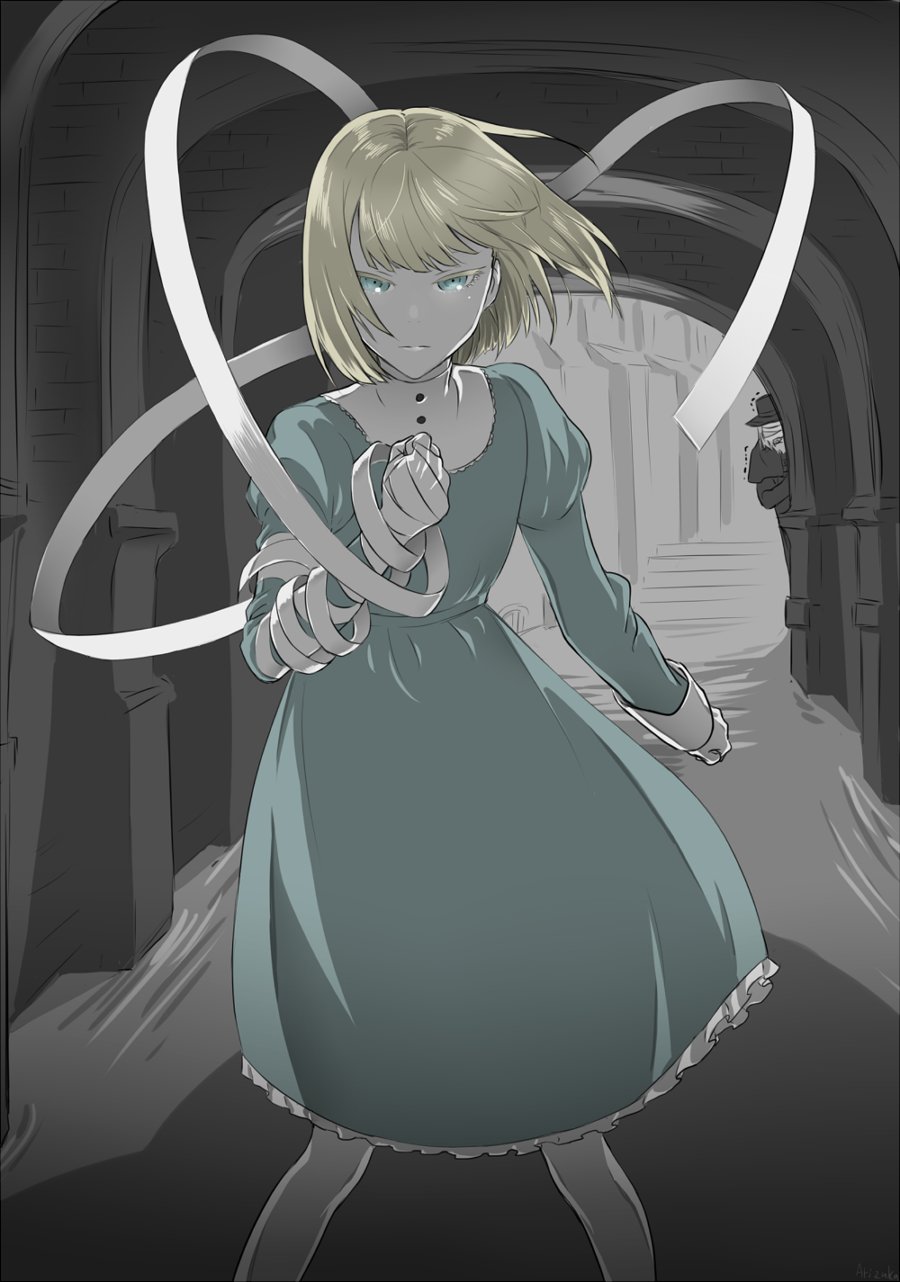 Safebooru - 1boy 1girl arizuka (catacombe) bandages blonde hair bloodborne blue dress blue eyes ...