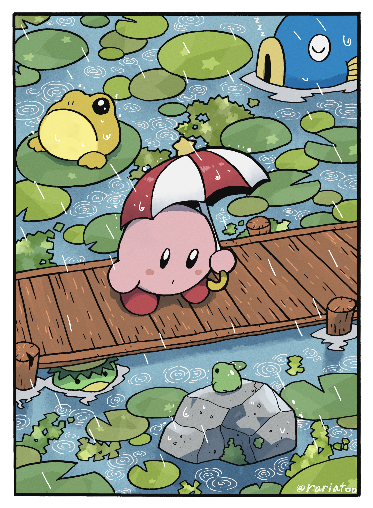 Safebooru - blush stickers border bridge copy ability fish frog highres ...