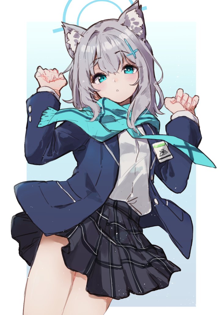 Safebooru - 1girl animal ear fluff animal ears aqua scarf black skirt blazer blue archive blue ...