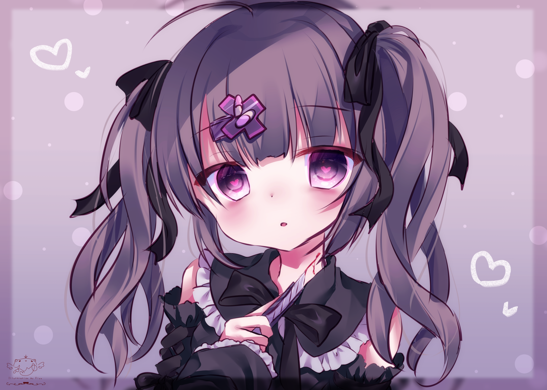 Safebooru 1girl O Ahoge Bangs Black Bow Black Dress Black Hair Black