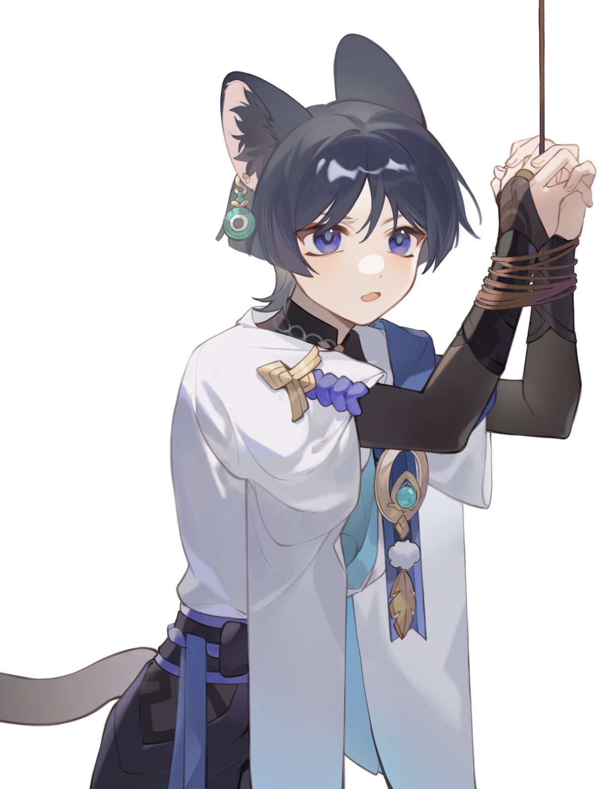 Safebooru - 1boy animal ear fluff animal ears armor belt black belt black bodysuit black bow ...