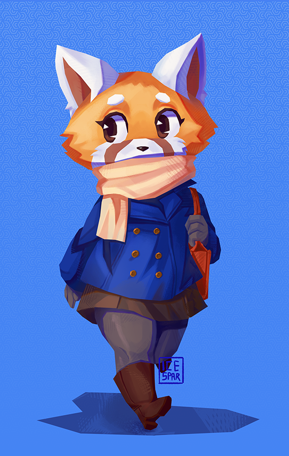 Safebooru - 1girl aggressive retsuko bag blue background blue coat ...