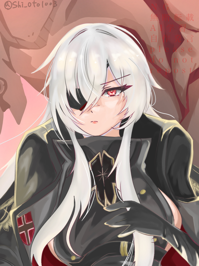 Safebooru - 1girl artist name azur lane black gloves buttons closed mouth crossed bangs eyepatch ...