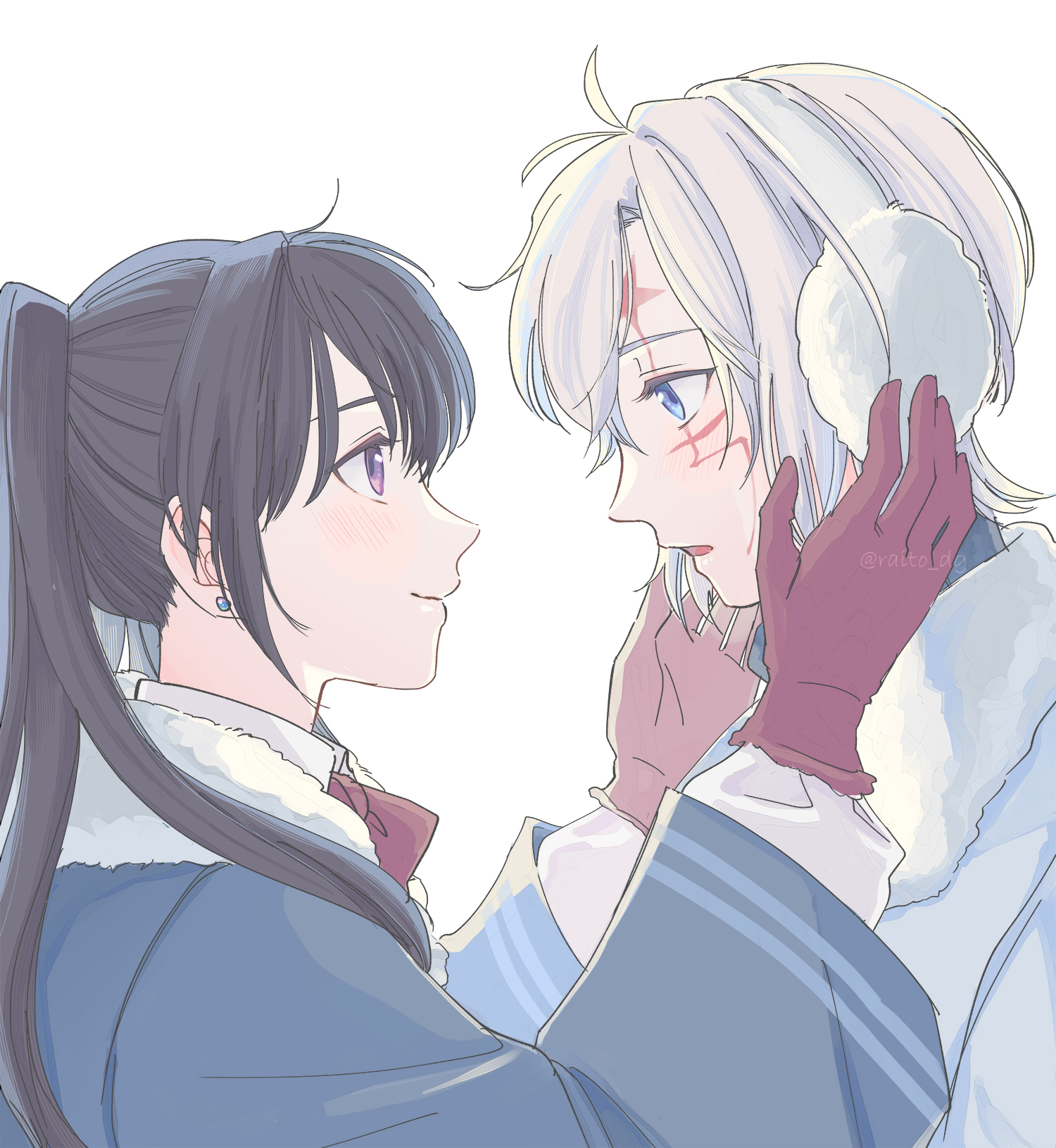 Safebooru - 1boy 1girl allen walker black hair blue coat blue eyes blue sweater blush bow bowtie ...