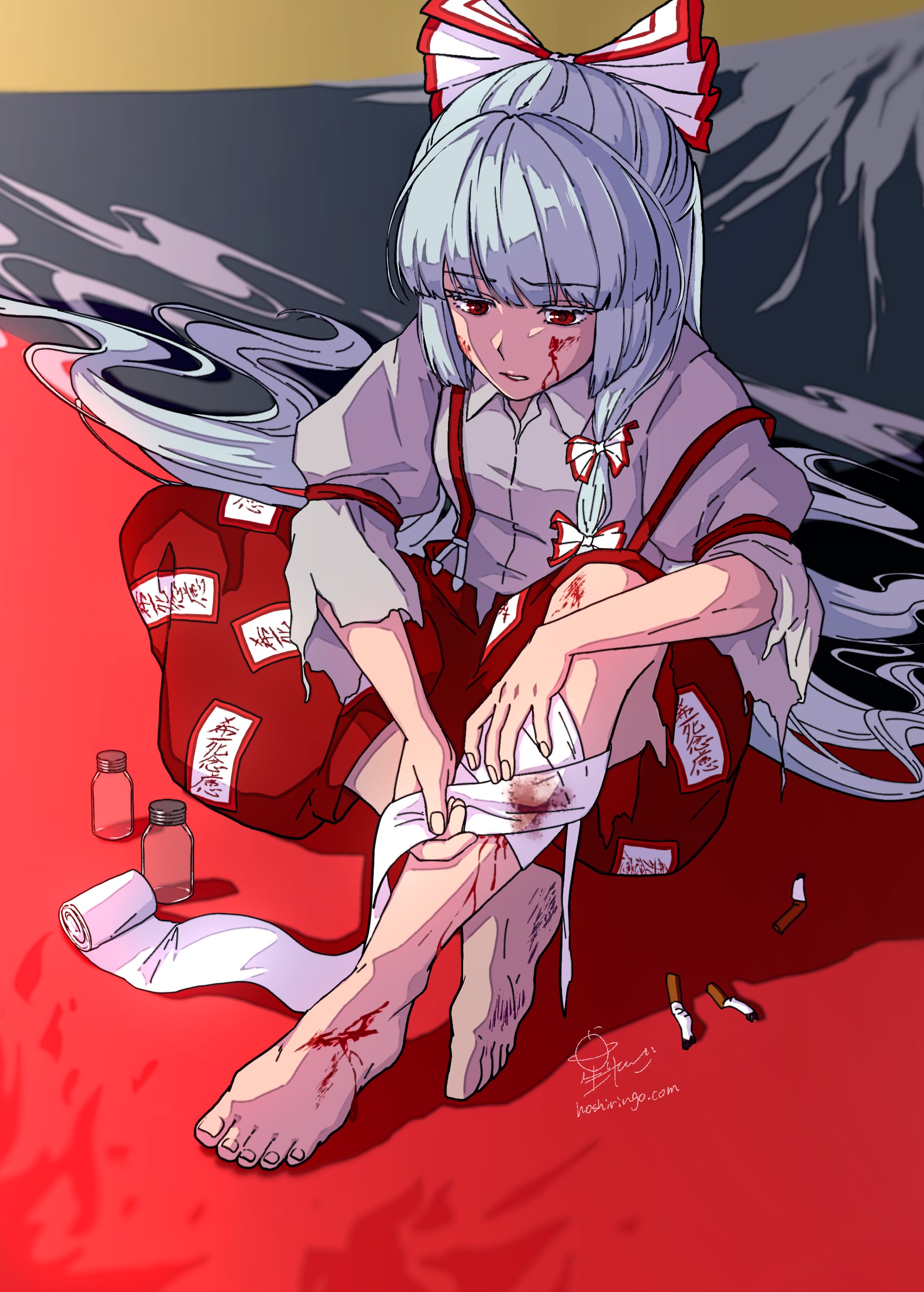 Safebooru - absurdres bandages barefoot blood blood on bandages blood on clothes blood on face ...