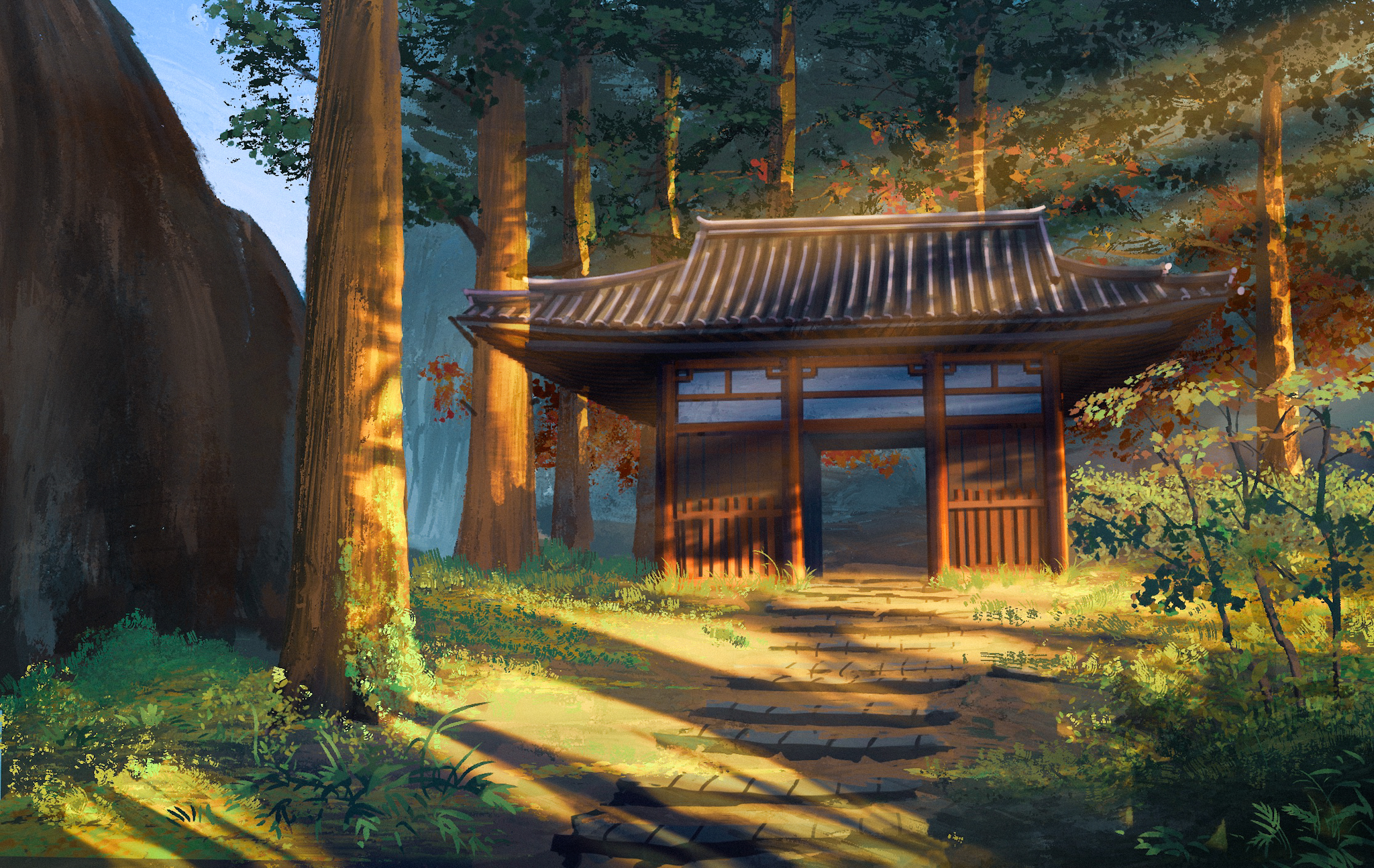 Safebooru - architecture bamboo building commentary east asian ...