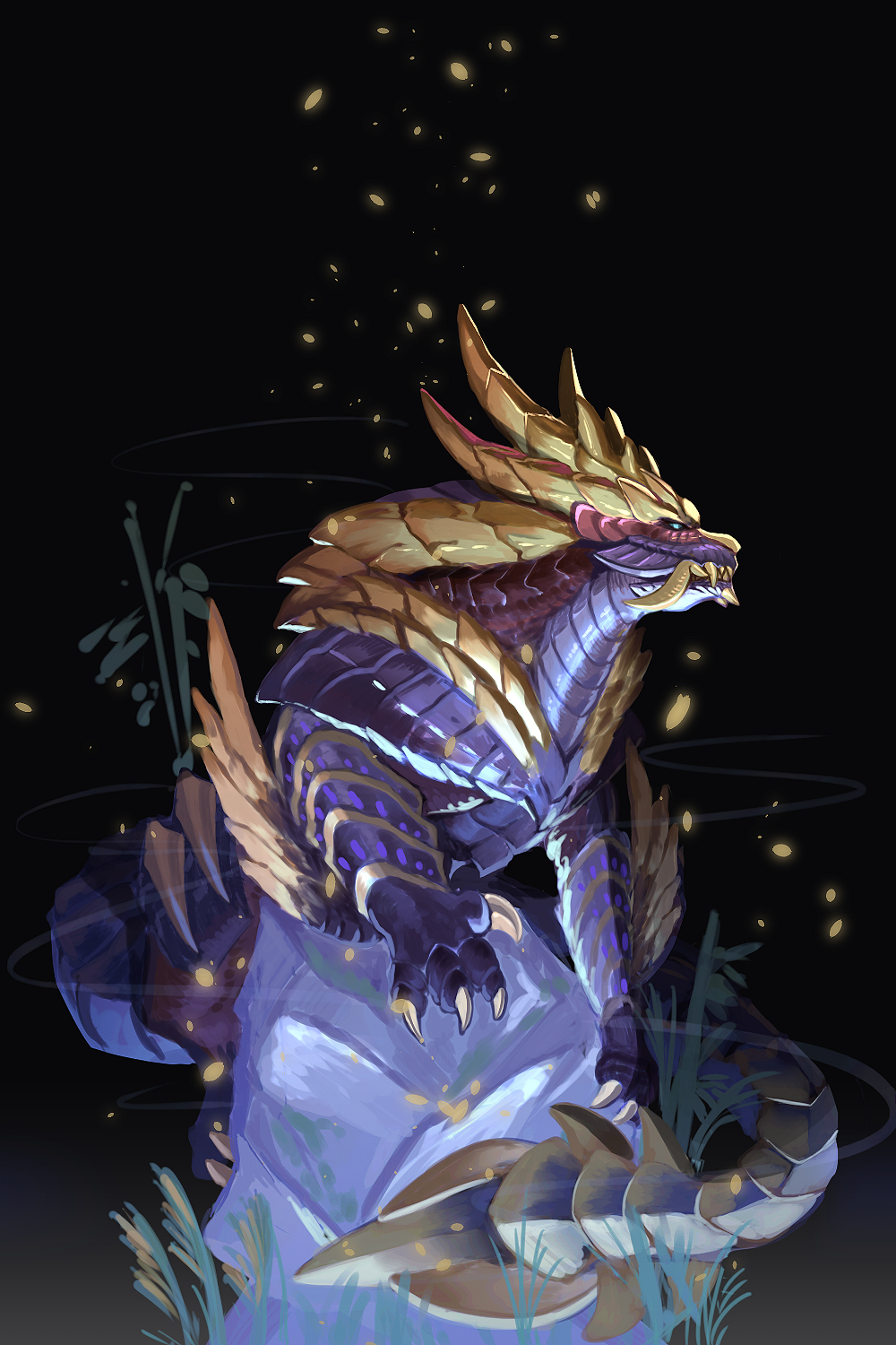 Safebooru - black background claws closed mouth fangs from side highres ...