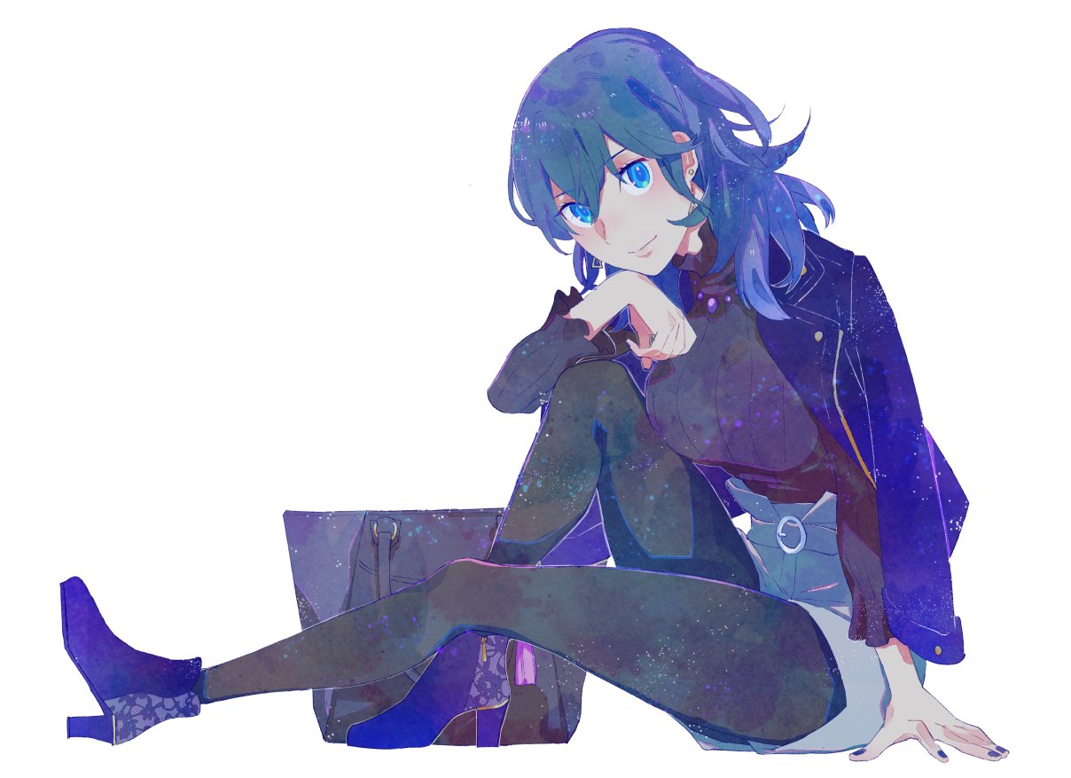 Safebooru - 1girl aisutabetao alternate costume aqua hair bag blue eyes blue hair blush breasts ...