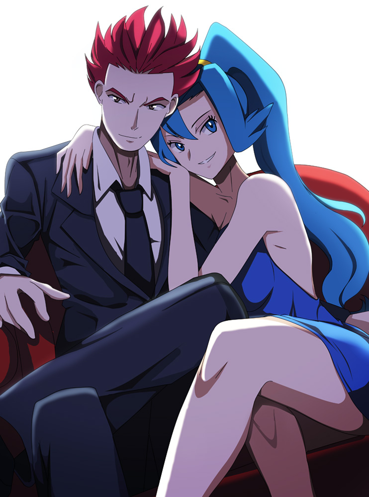 Safebooru - 1boy 1girl alternate costume arm around neck bangs bare arms black jacket black ...