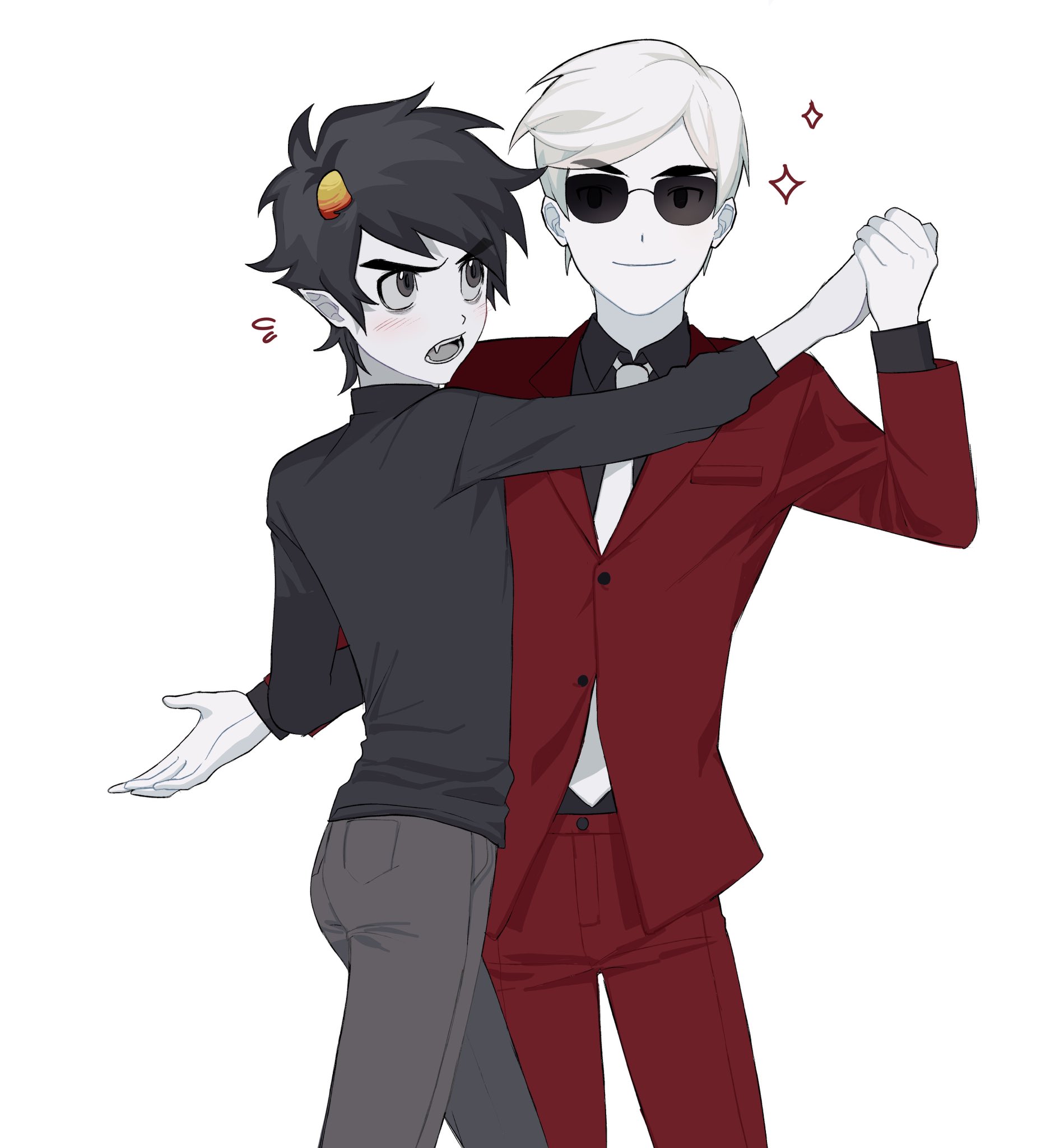 Safebooru - 2boys black shirt colored sclera colored skin couple dancing dave strider grey pants ...