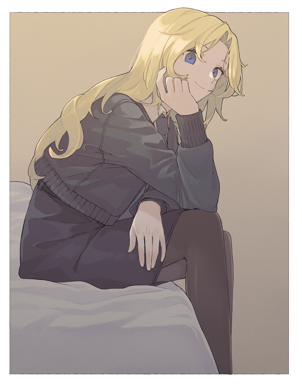 Safebooru - 1girl black jacket black legwear black skirt blonde hair blue eyes blue neckwear ...