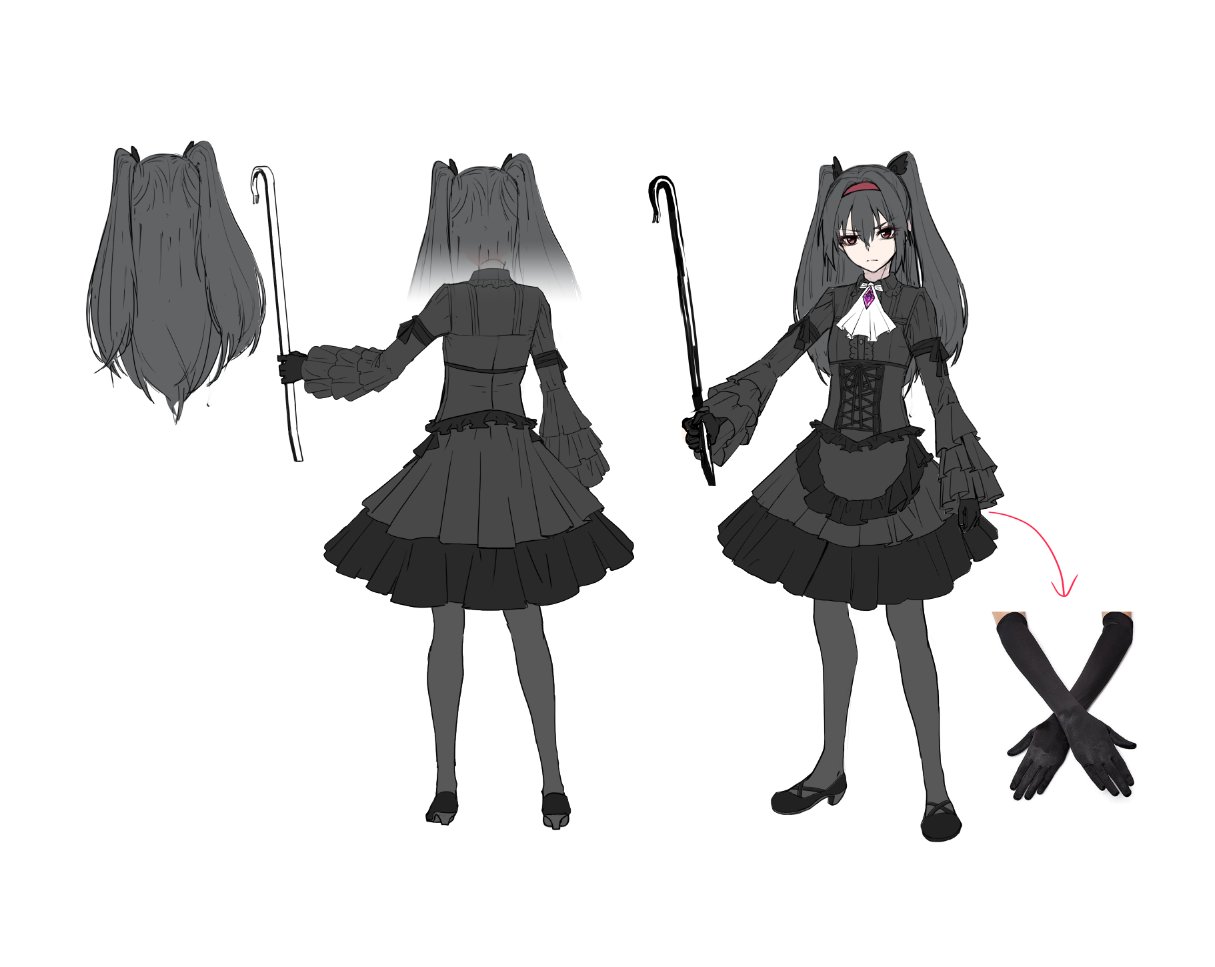 Safebooru - black gloves black hair black pantyhose black skirt boots bow bowtie crowbar dark ...