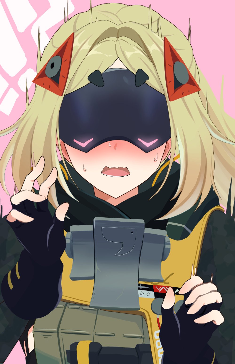 Safebooru - !? 1girl black gloves blonde hair blush bulletproof vest camouflage camouflage ...