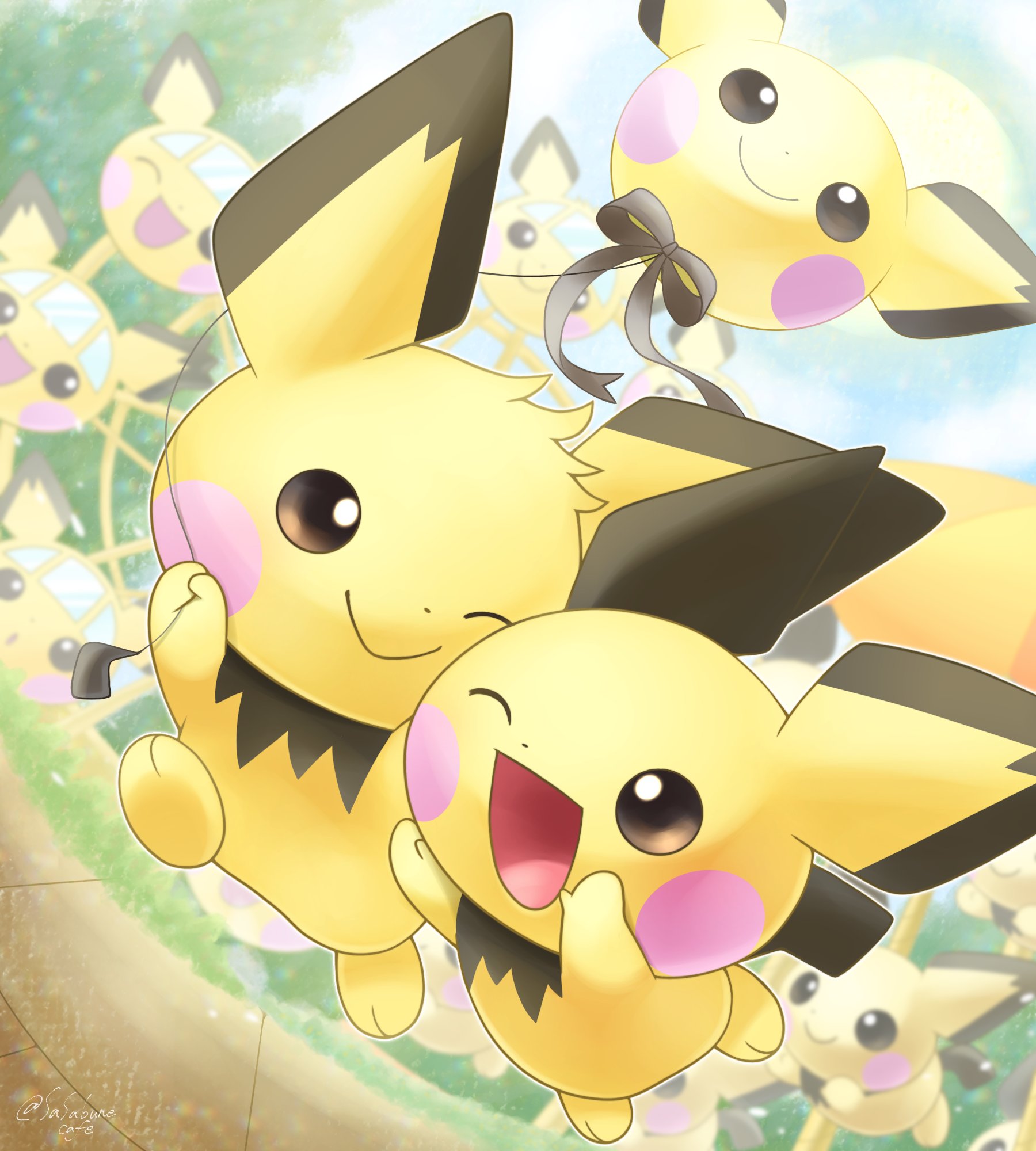 Safebooru - balloon brown eyes closed mouth commentary request day ...