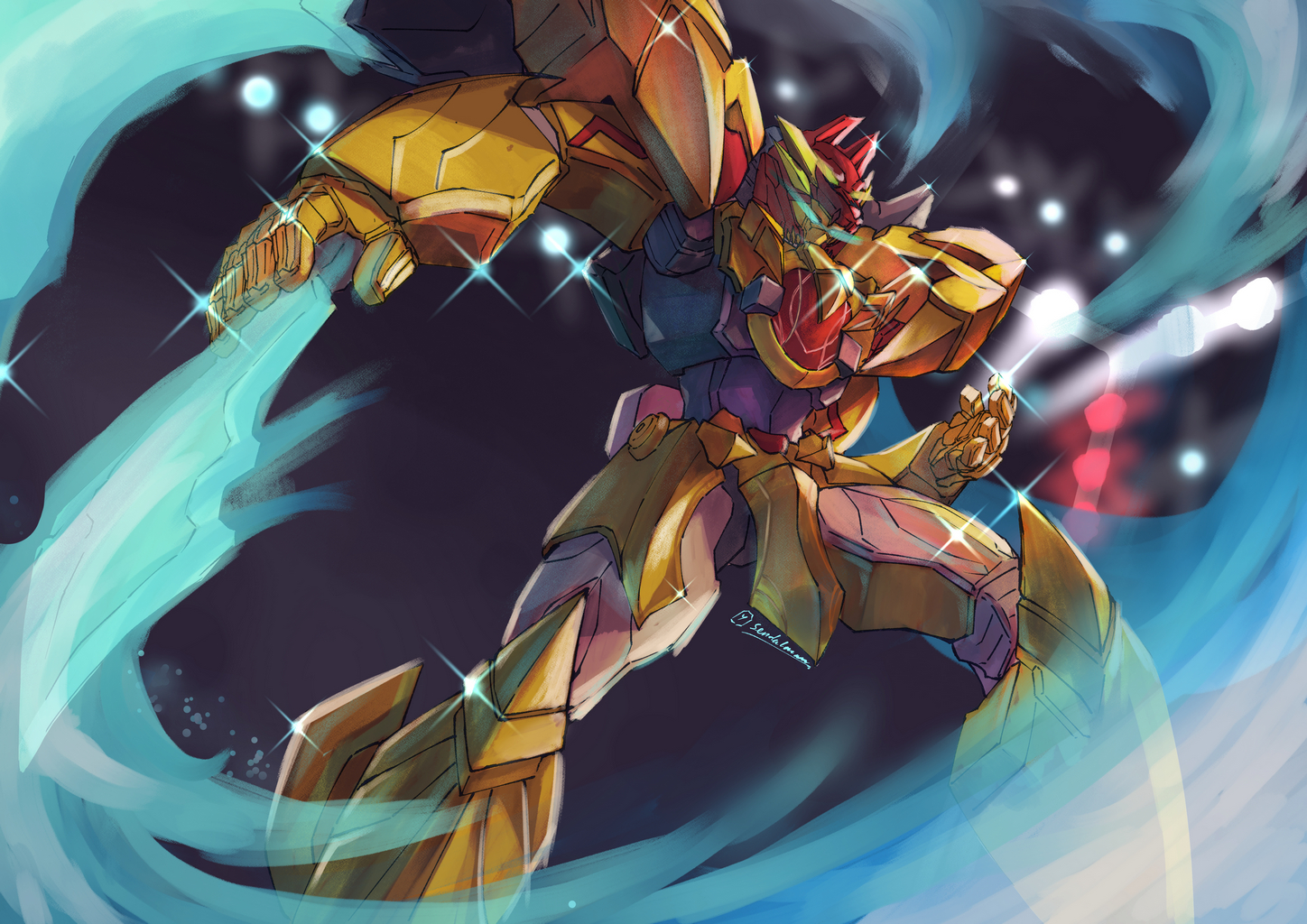 Safebooru - 1boy arm blade armor blue eyes blurry blurry background ...