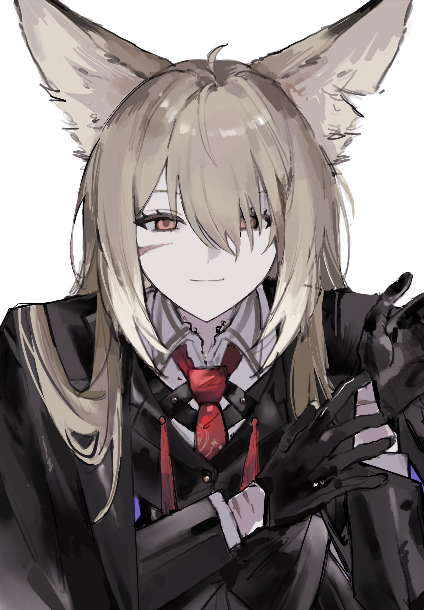 Safebooru - 1girl animal ears arknights black gloves black jacket black suit blonde hair ...