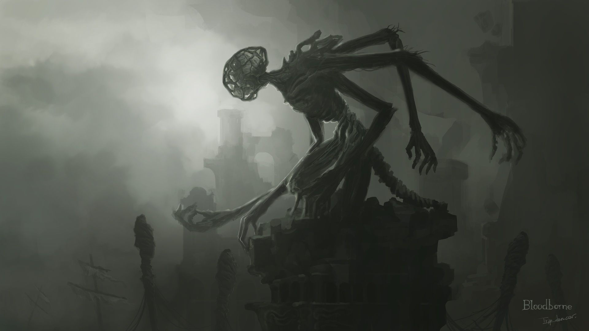 Safebooru - alien amygdala artist name bloodborne clouds cloudy sky ...