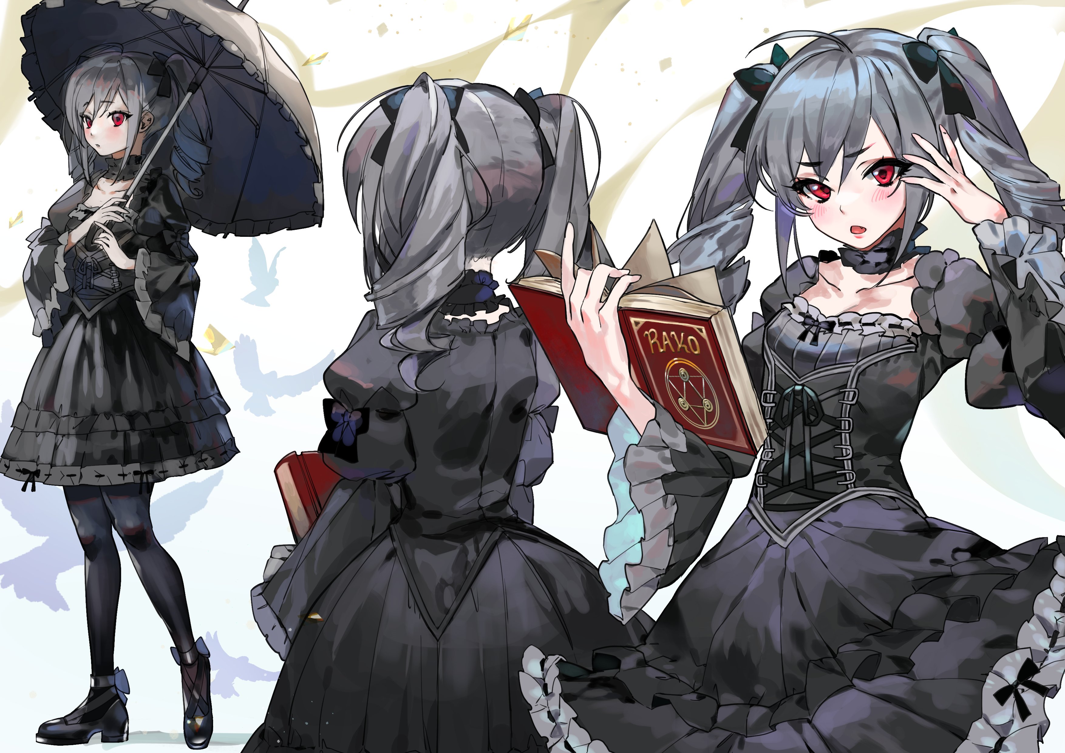 Safebooru - 1girl absurdres black dress book dress gothic lolita grey ...