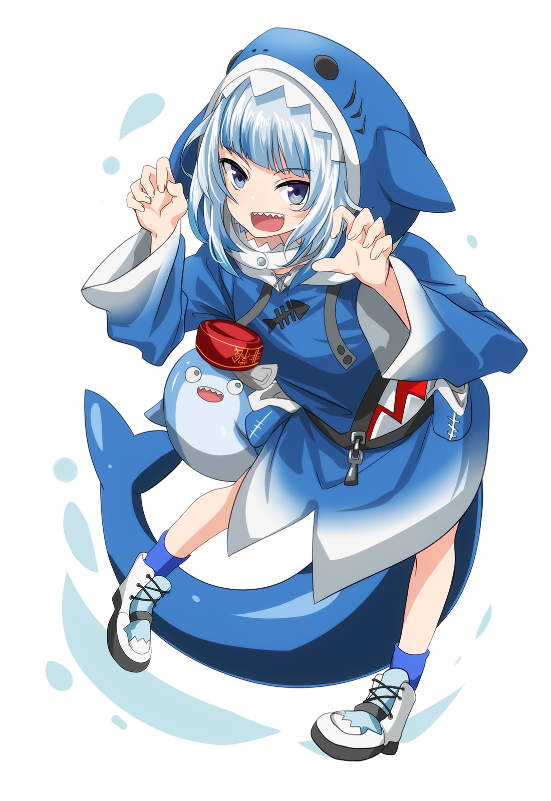 Safebooru - 1girl 1other bloop (gawr gura) blue eyes blue hair can claw pose commentary request ...