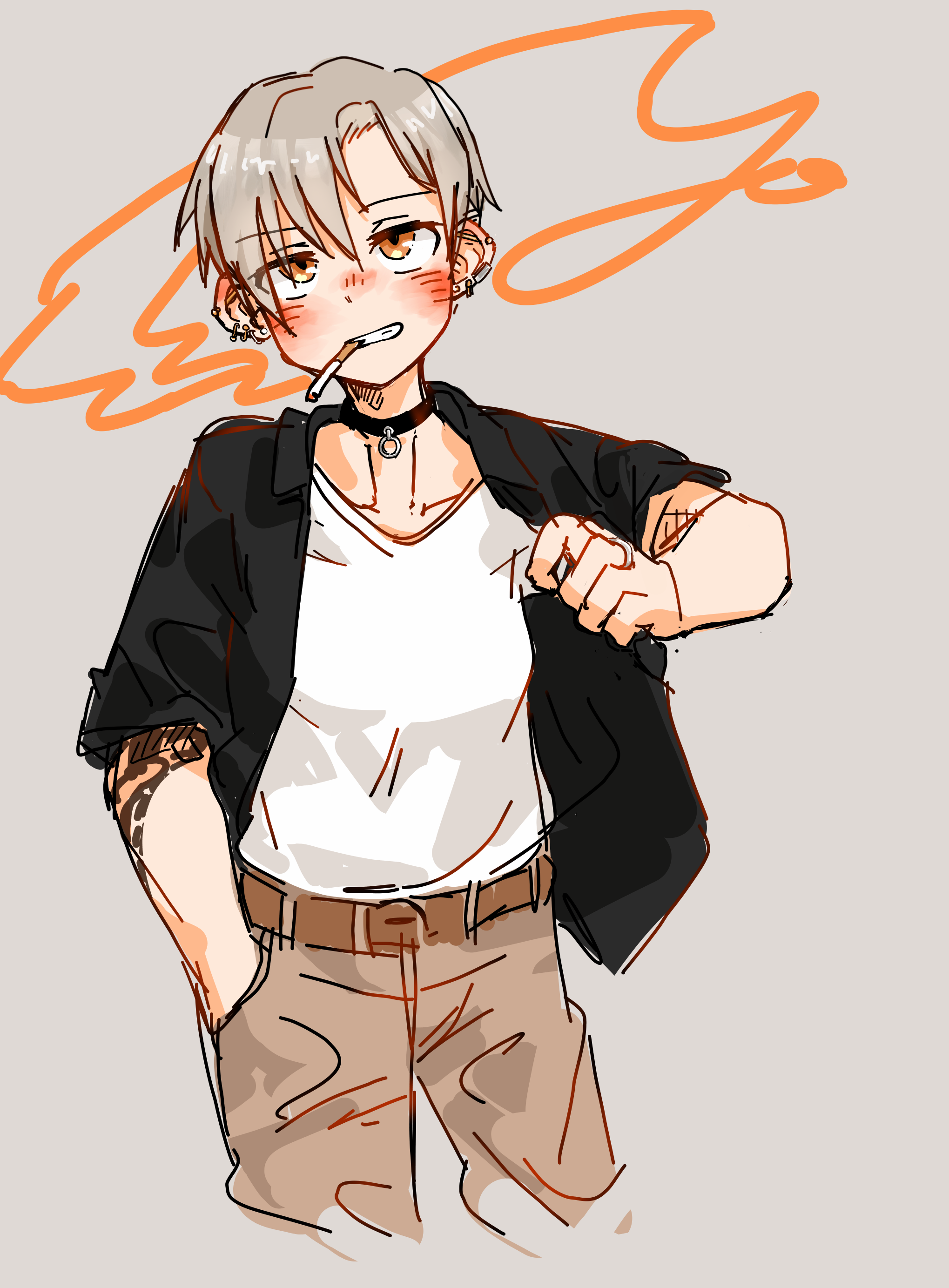 Safebooru - 1girl absurdres belt black choker black shirt blush brown belt brown pants choker ...