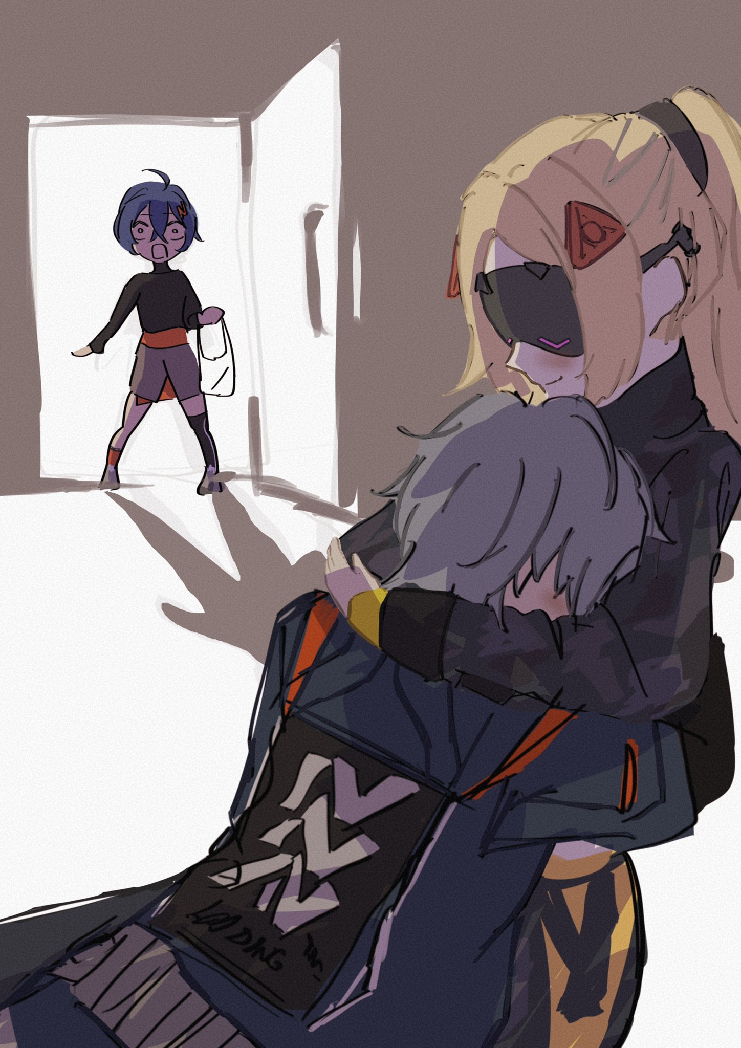 Safebooru - 1boy 2girls asa yoruha bag belle (zenless zone zero) brother and sister camouflage ...