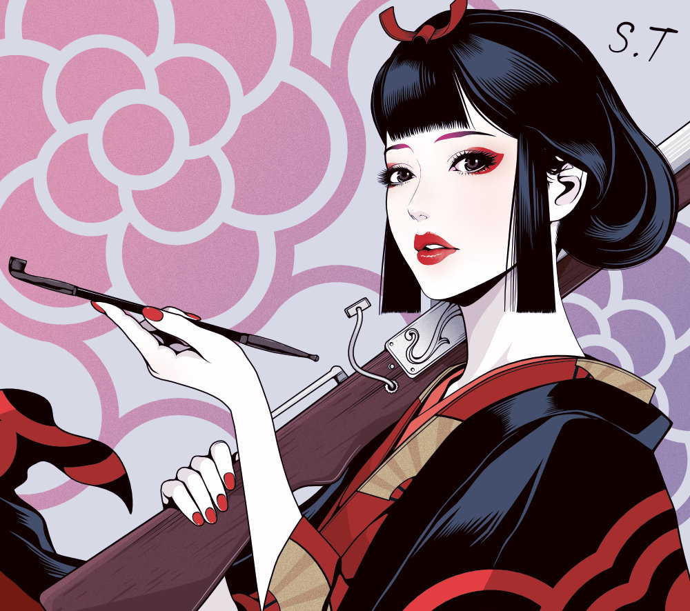 Safebooru - 1girl antique firearm arquebus black hair black kimono ...