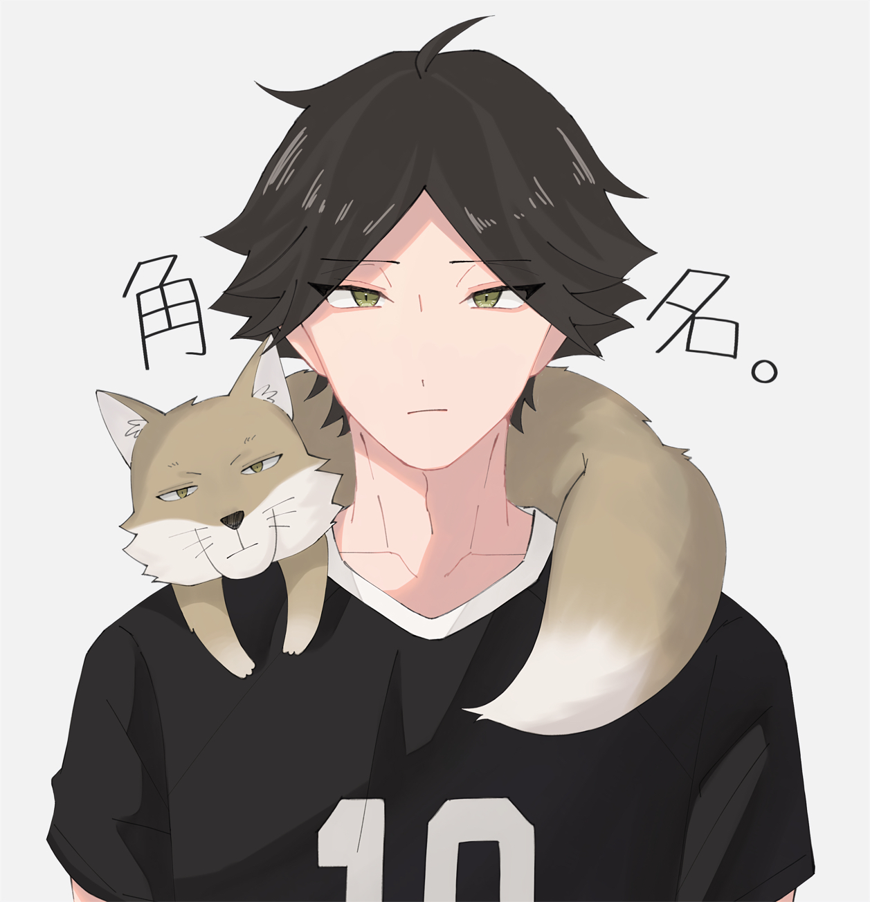 Safebooru - 1boy ahoge animal animal on shoulder black hair closed ...