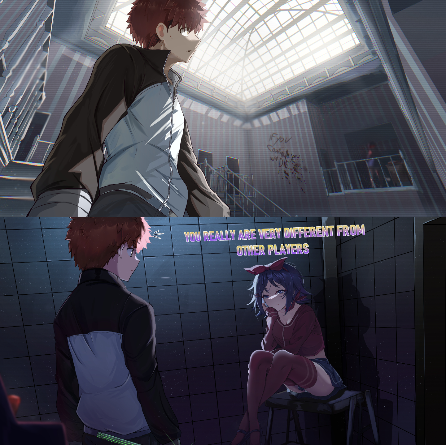 Safebooru - 1boy 1girl alternate eye color aura black jacket blood choker closed mouth color ...