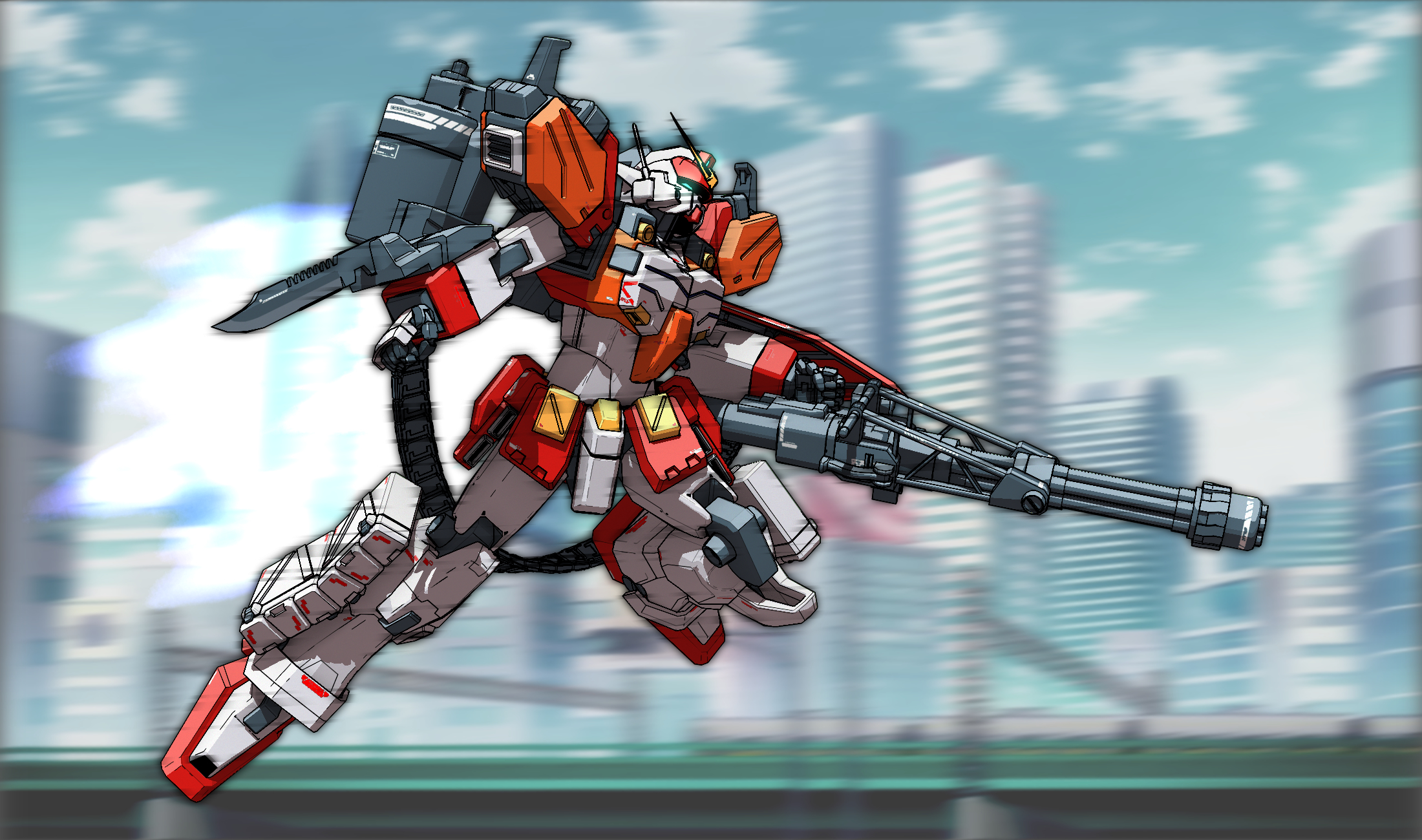 Safebooru - 3d flying from side gatling gun glowing glowing eye green ...