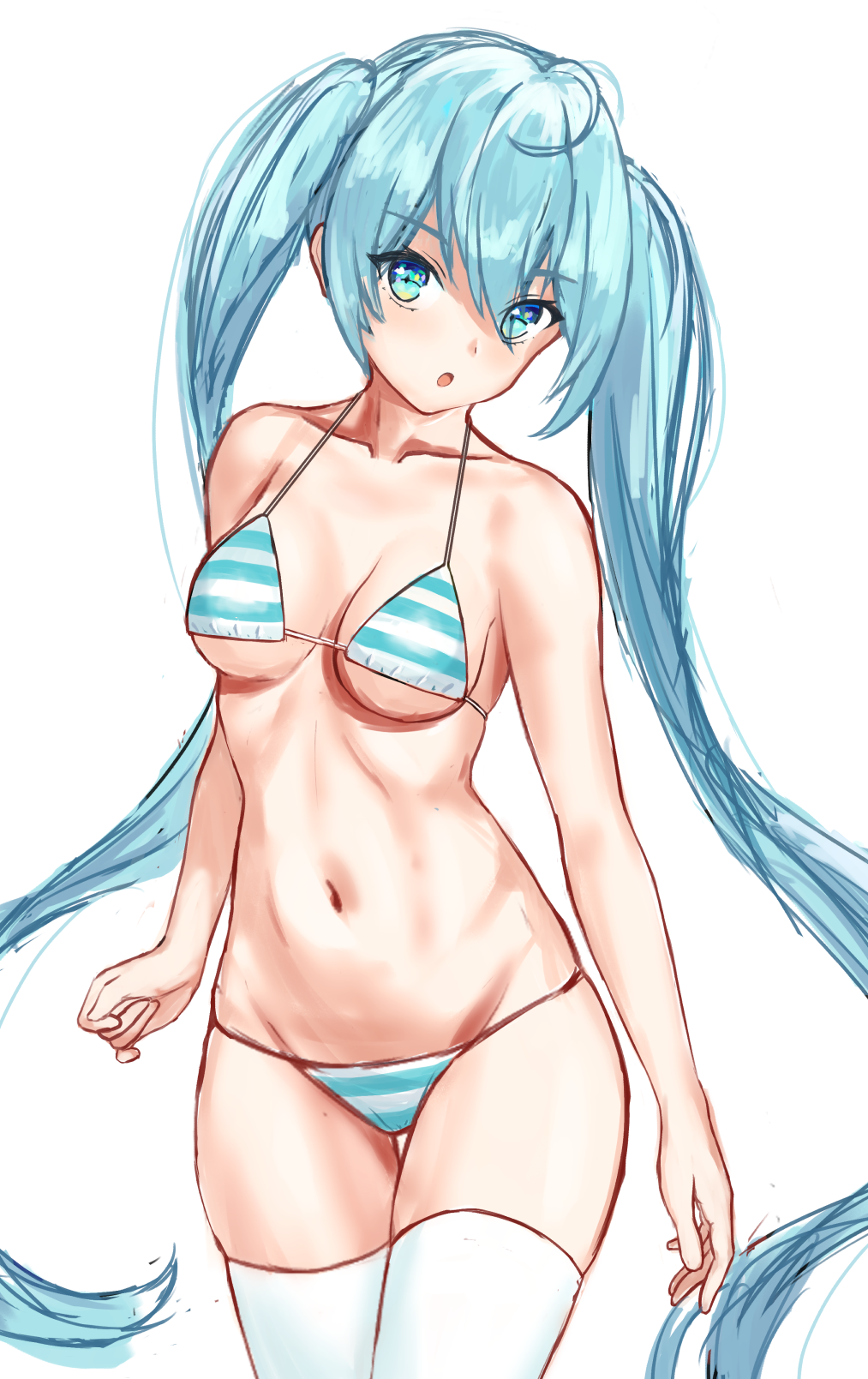 Safebooru - 1girl ahoge aqua eyes aqua hair atto illust bikini breasts hair between eyes hatsune ...