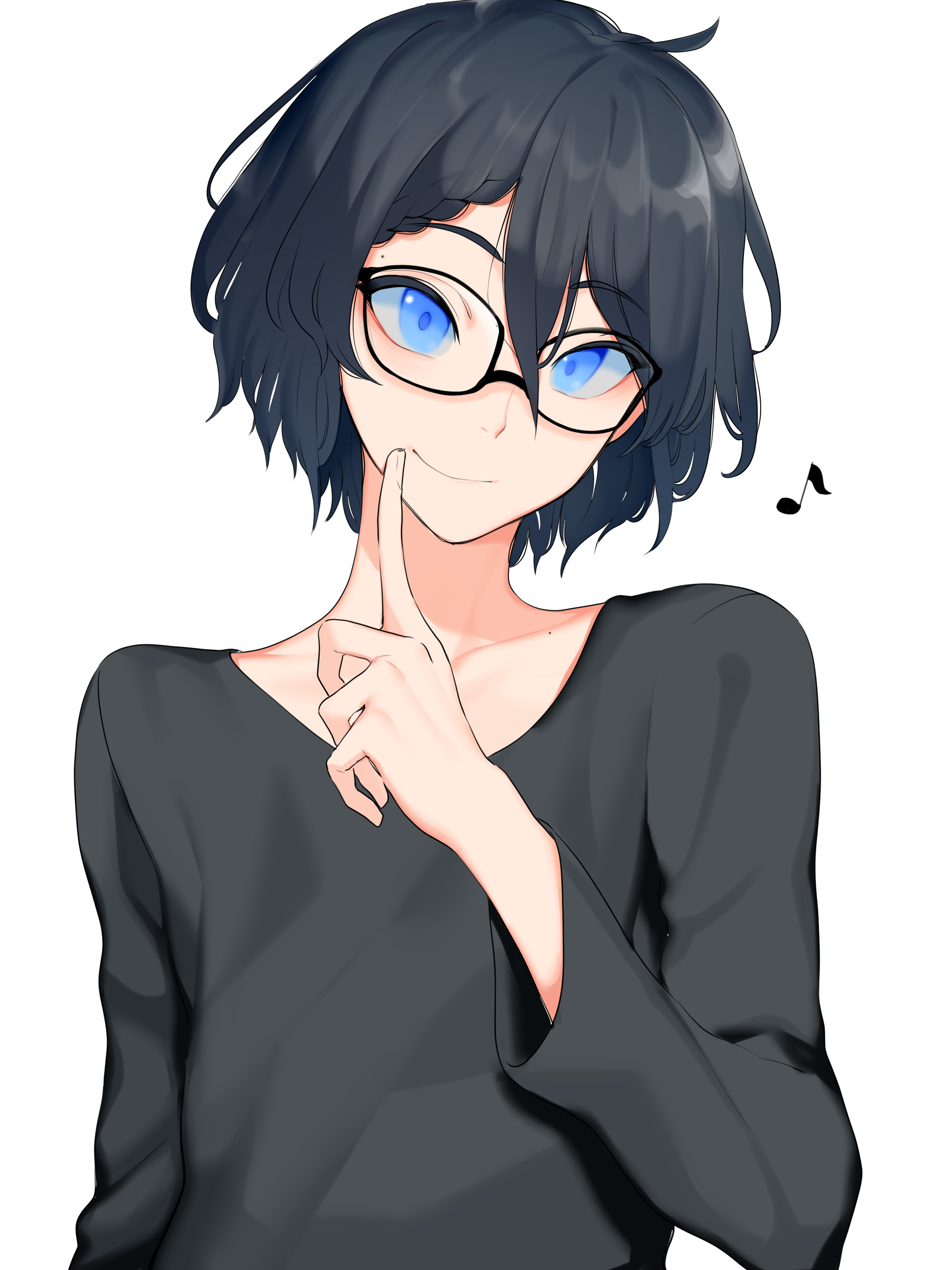 Safebooru - 1boy absurdres bangs black-framed eyewear black hair black shirt blue eyes braid ...