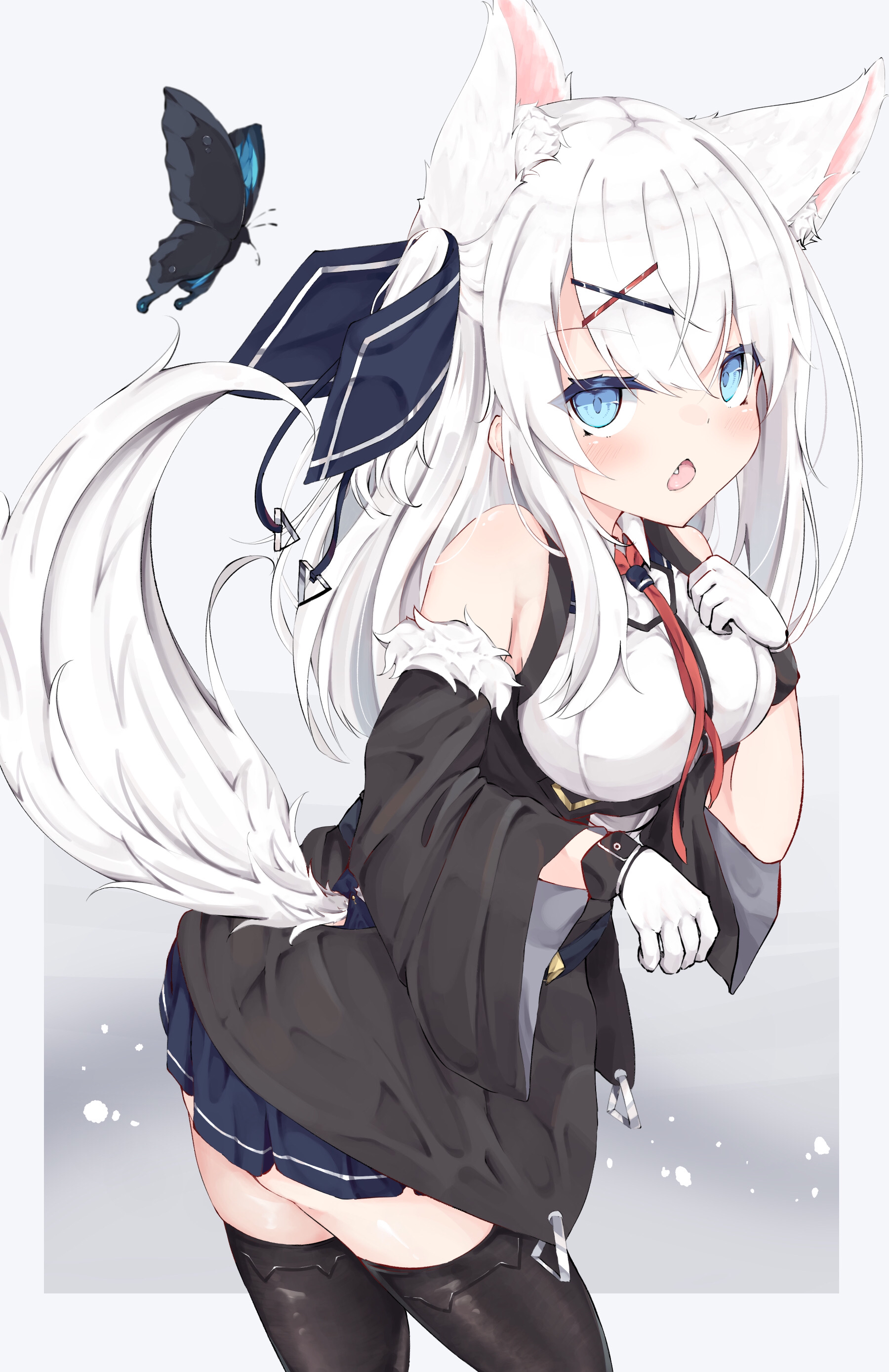 Safebooru - 1girl absurdres animal ear fluff animal ears bangs bare shoulders black jacket black ...