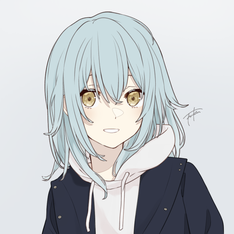 Safebooru - 1other androgynous bangs blue hair fu ku1 437 hair between ...