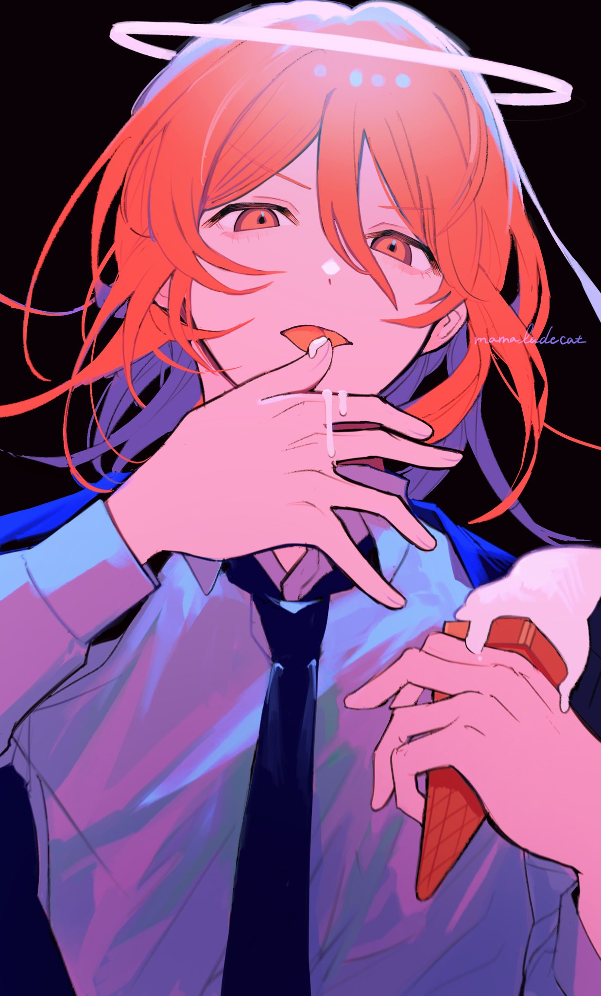 Safebooru - 1boy angel devil (chainsaw man) artist name black jacket black neckwear business ...