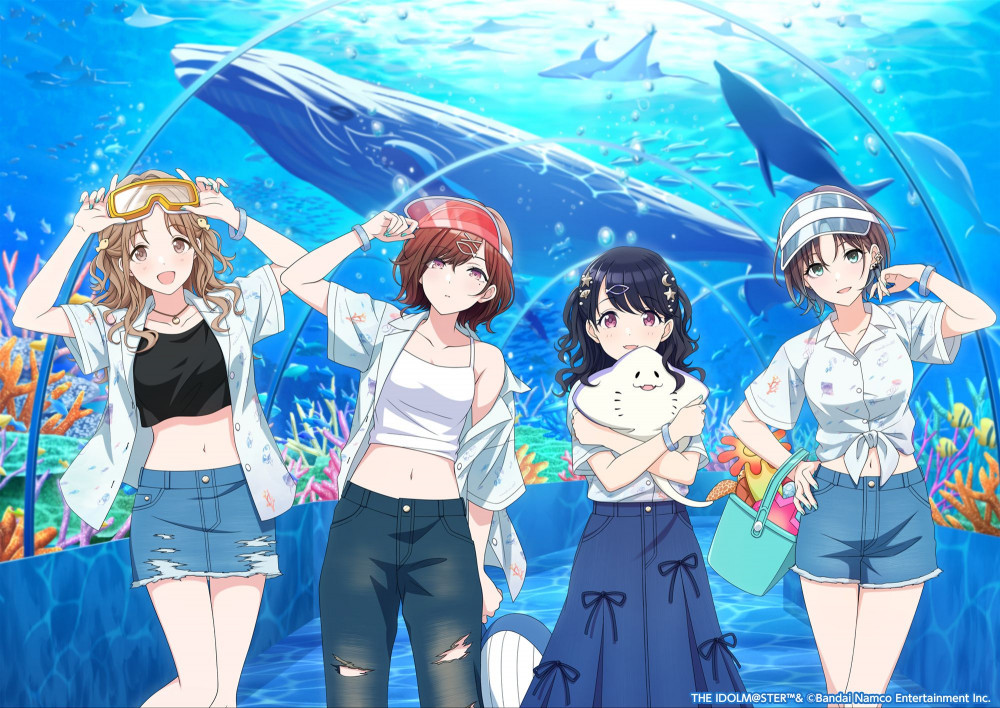 Safebooru - 4girls aquarium tunnel asakura toru blue eyes bracelet denim earrings fukumaru koito ...