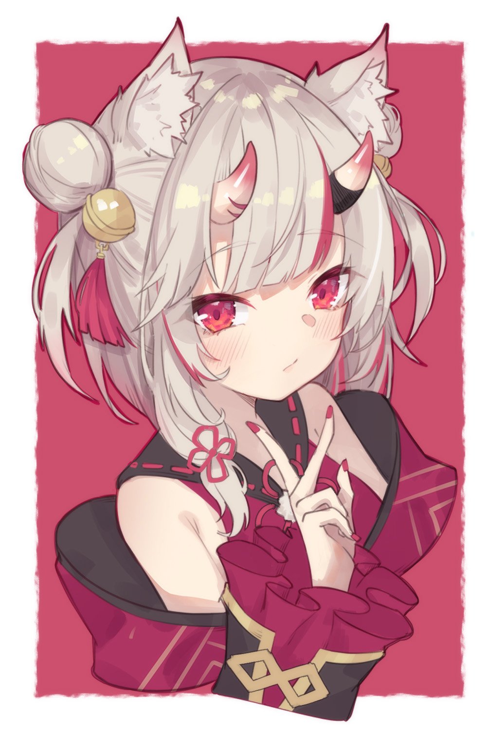 Safebooru - 1girl animal ear fluff animal ears bangs bare shoulders bell blush cat ears closed ...