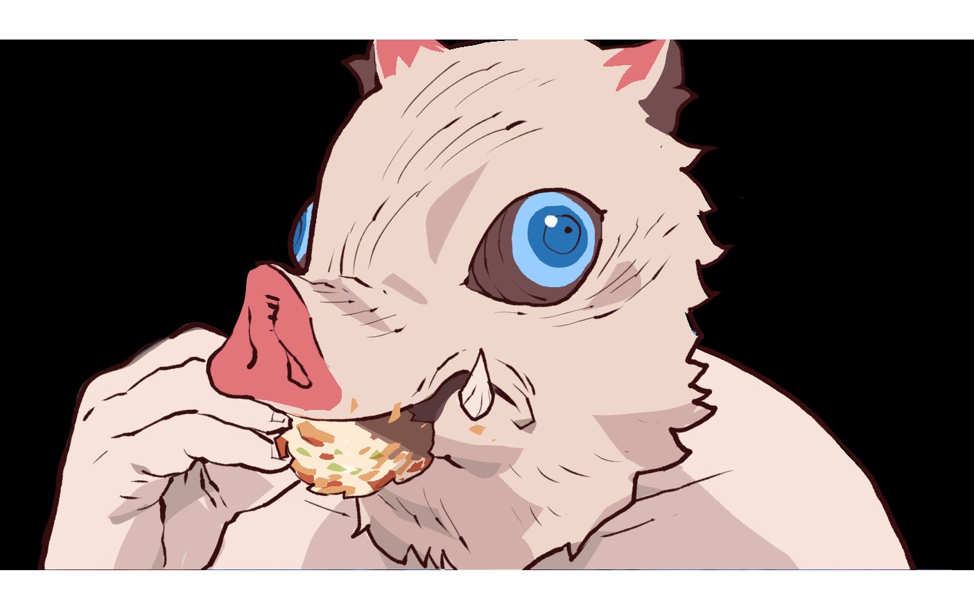 Safebooru - black background blue eyes boar mask eating first we feast ...