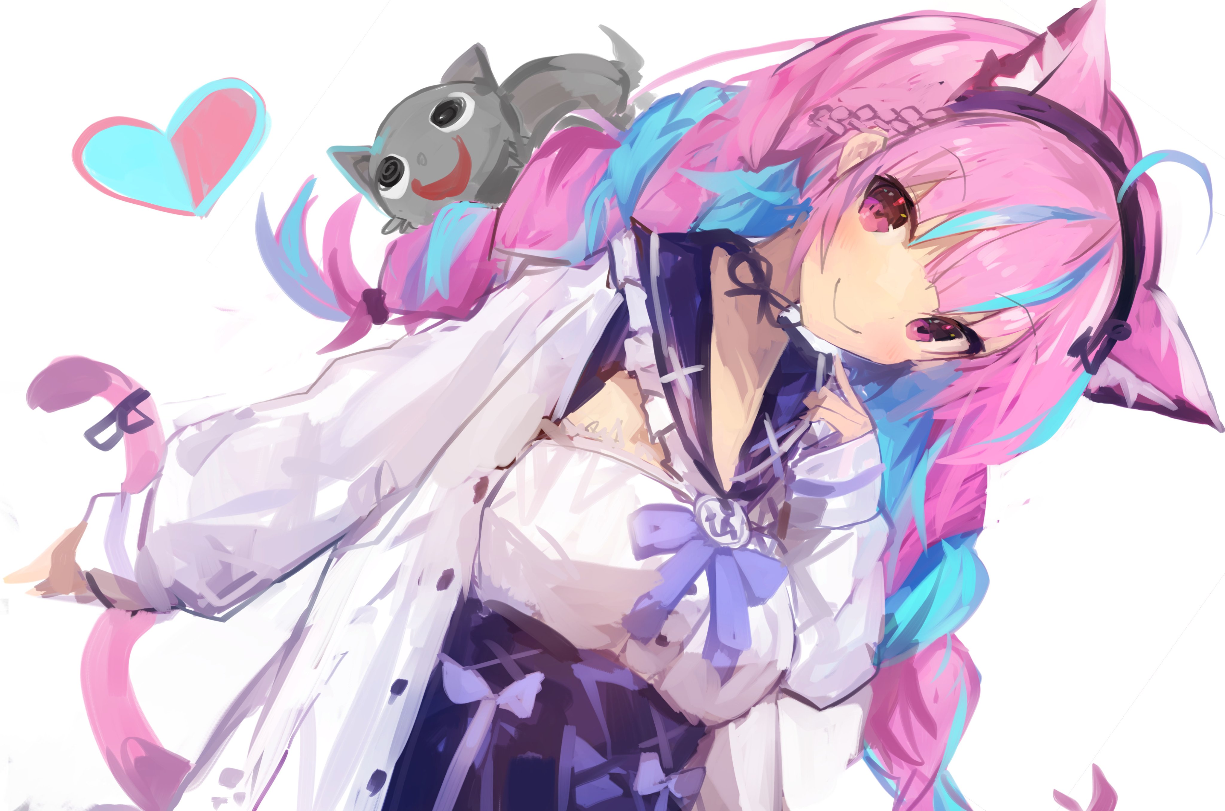 Safebooru - 1girl absurdres ahoge anchor symbol animal ears aqua hair bangs blunt bangs blush ...