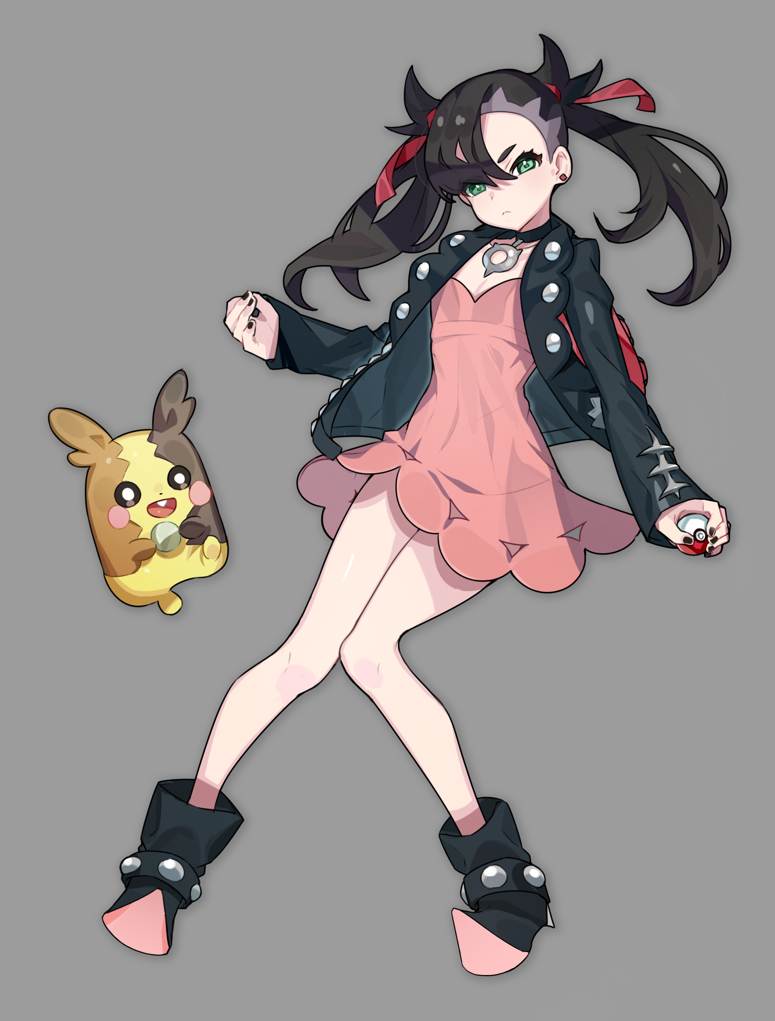 Safebooru - 1girl asymmetrical bangs bangs black choker black hair black jacket black nails ...