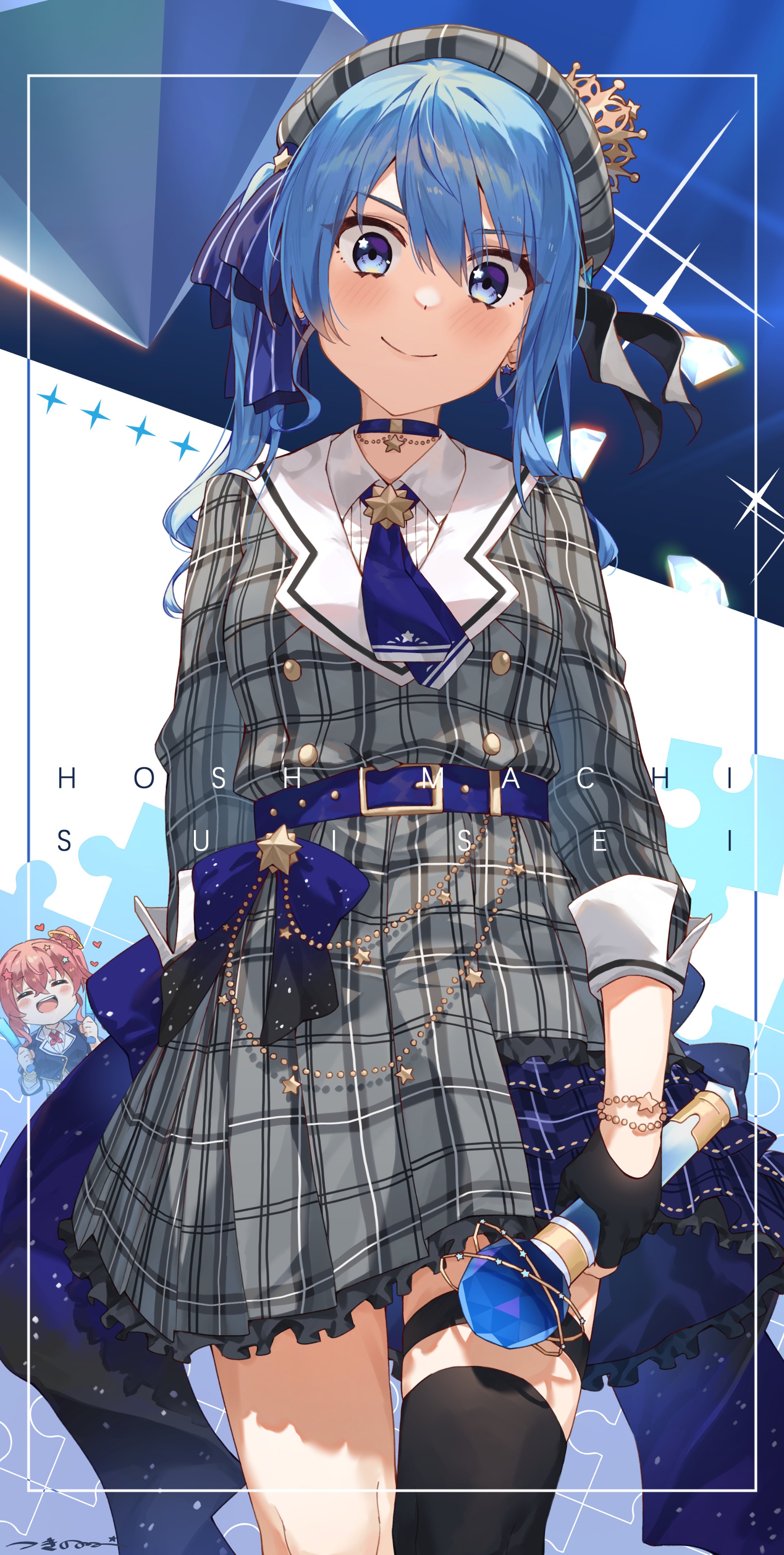 Safebooru - 2girls ^ ^ ^o^ absurdres anemachi belt beret black gloves black legwear blue choker ...