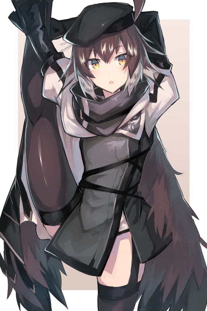 Safebooru - 1girl ahoge arknights beret black headwear black legwear brown eyes brown hair ...