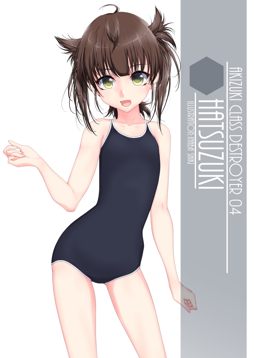 Safebooru - 1girl ahoge artist name blue swimsuit brown hair character name commentary request ...