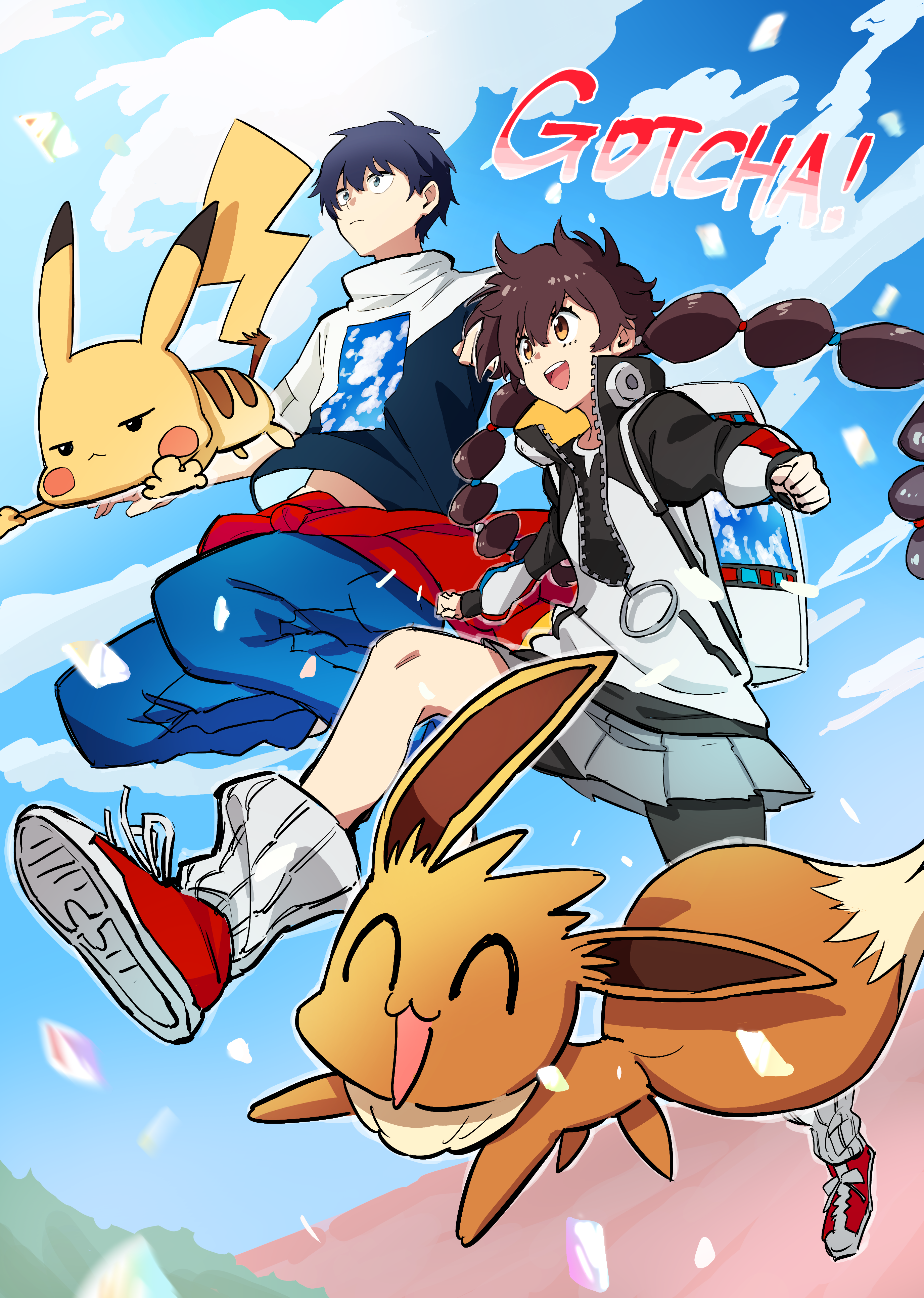 Safebooru - 1boy 1girl absurdres backpack bag blue eyes brown eyes ...