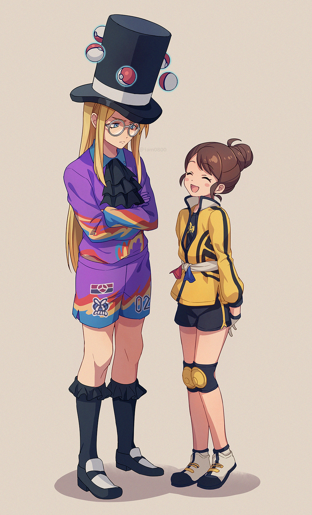 Safebooru - 1boy 1girl ahoge arms behind back avery (pokemon) belt black shorts blonde hair blue ...