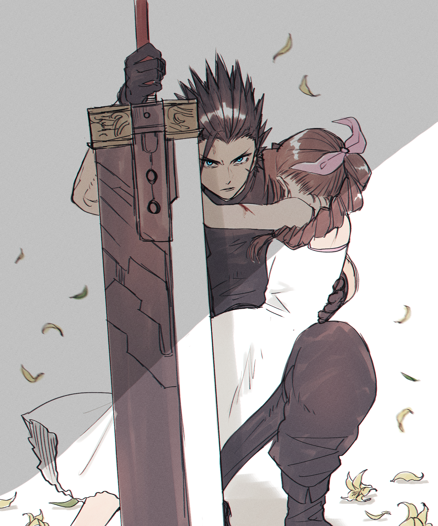 Safebooru - 1girl aerith gainsborough ah yoshimizu black footwear black gloves black hair black ...