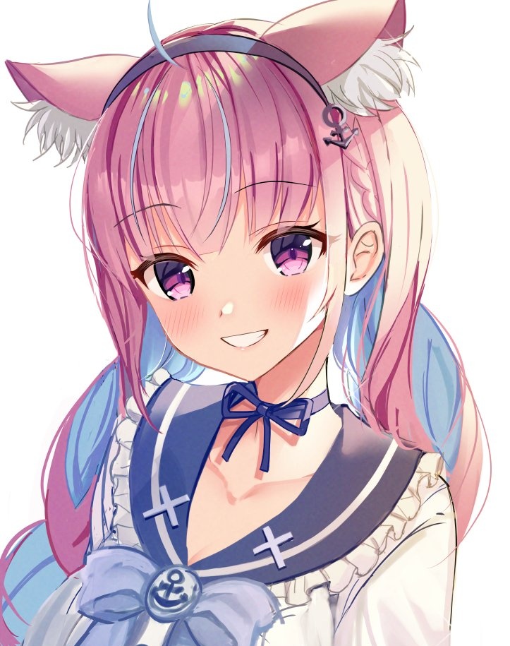 Safebooru - 1girl ahoge anchor hair ornament animal ear fluff animal ears bangs blue choker blue ...