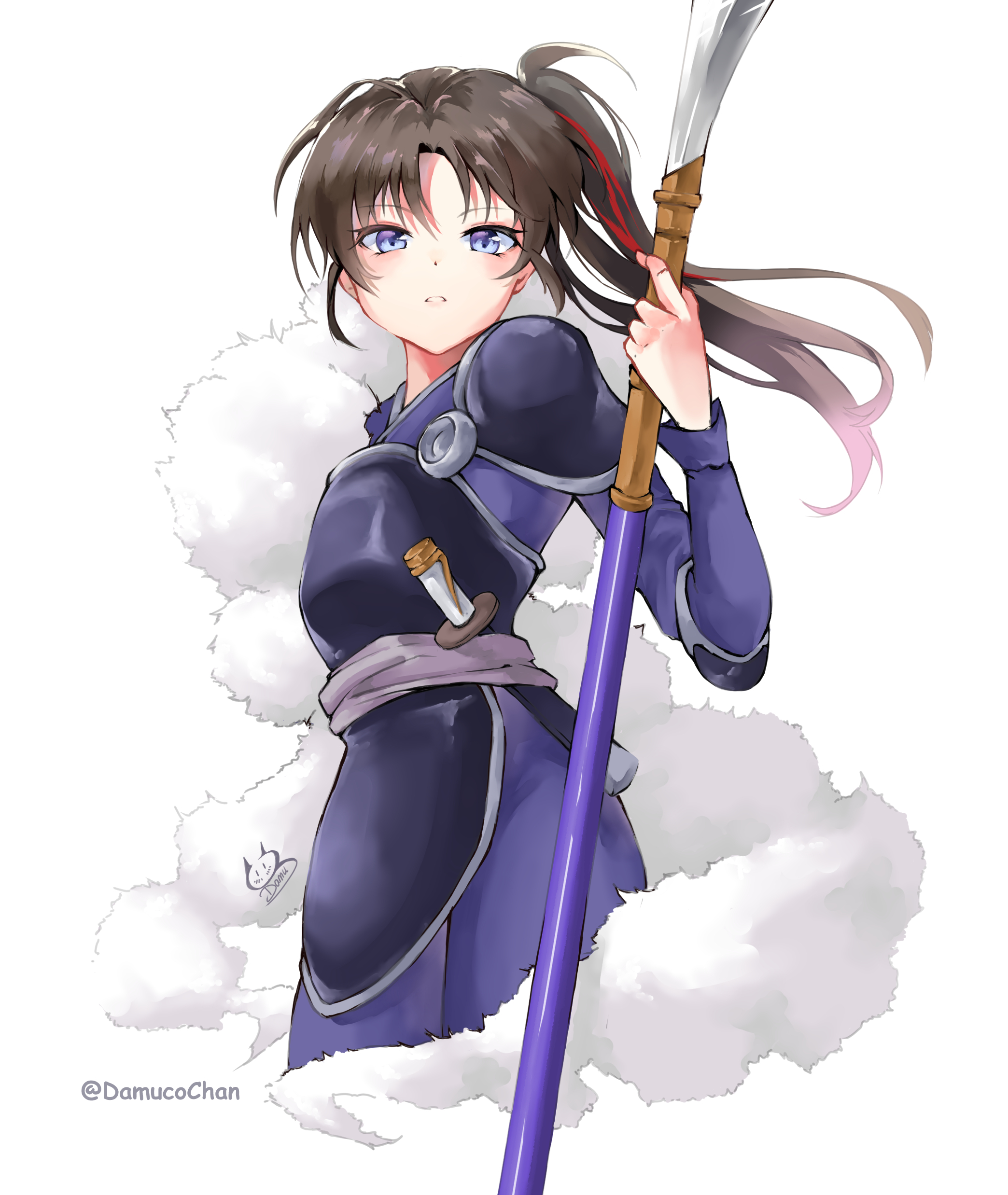Safebooru - 1girl absurdres armor bangs blue eyes brown hair cowboy ...