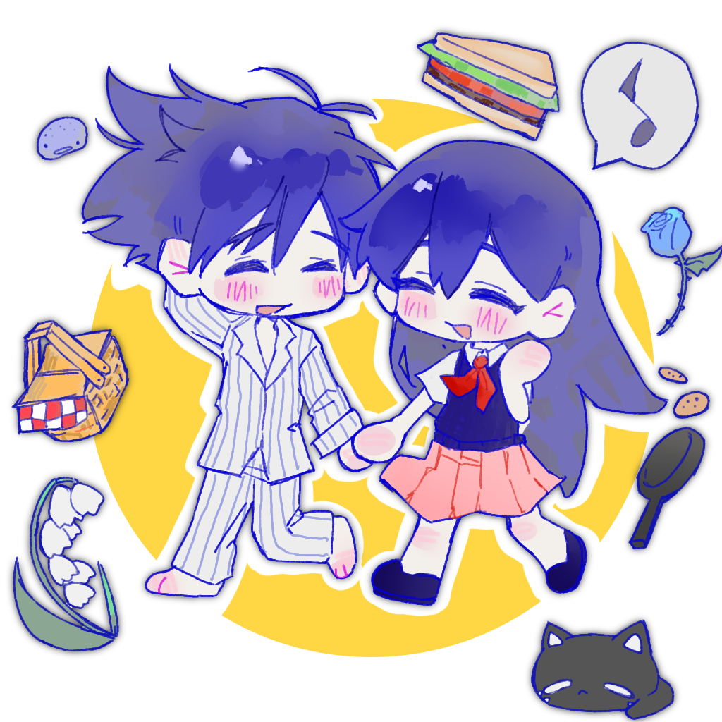 Safebooru - 1boy 1girl barefoot black shoes blue flower blue rose cat ...