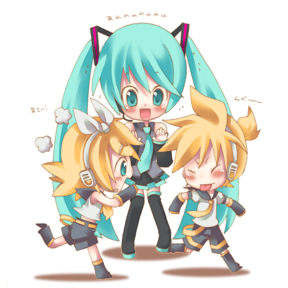 Safebooru - blue hair chibi child closed eyes hatsune miku kagamine len ...